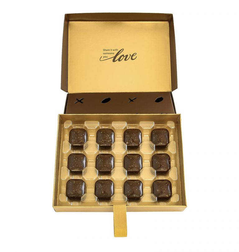 Gold Dusted Caramel Filled Dark Chocolates Gift Box - Chocolove ...