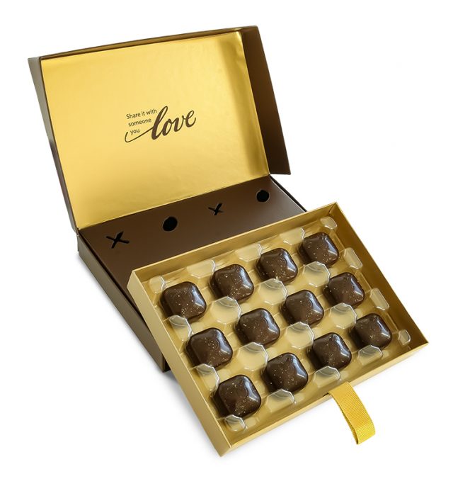 Gold Dusted Caramel Filled Dark Chocolates Gift Box - Chocolove ...