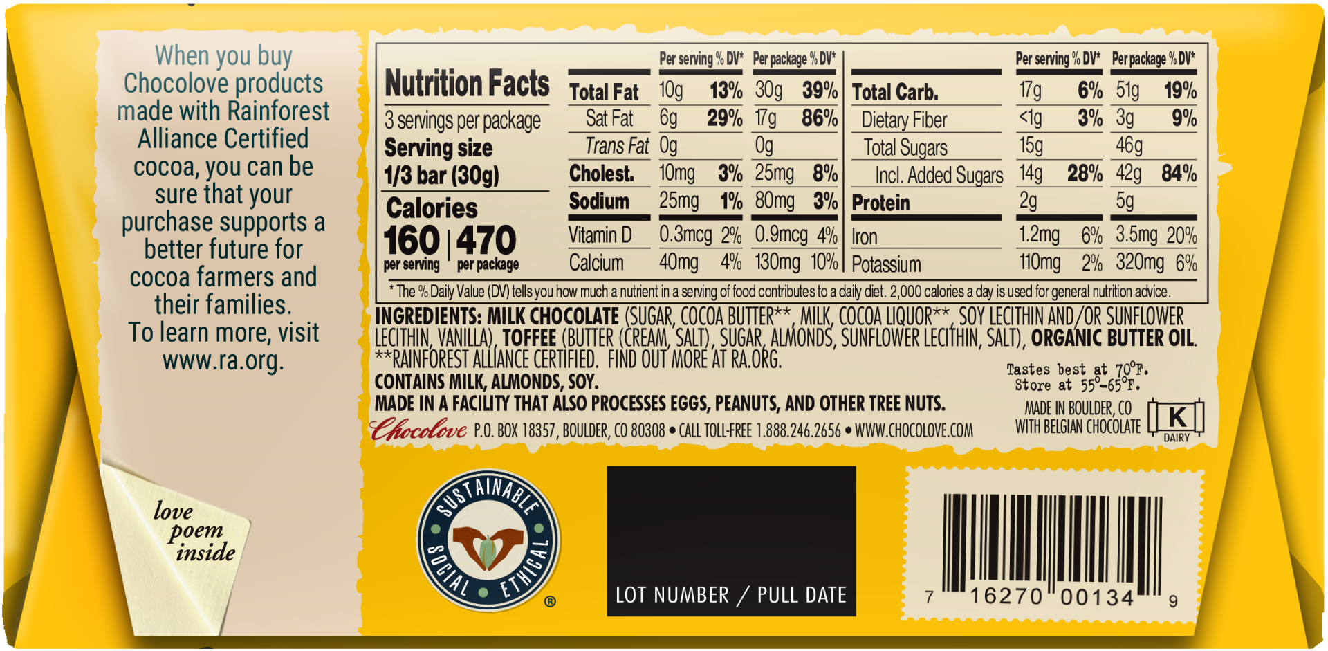 Toffee & Almonds in Milk Chocolate - Chocolove - Premium Chocolate